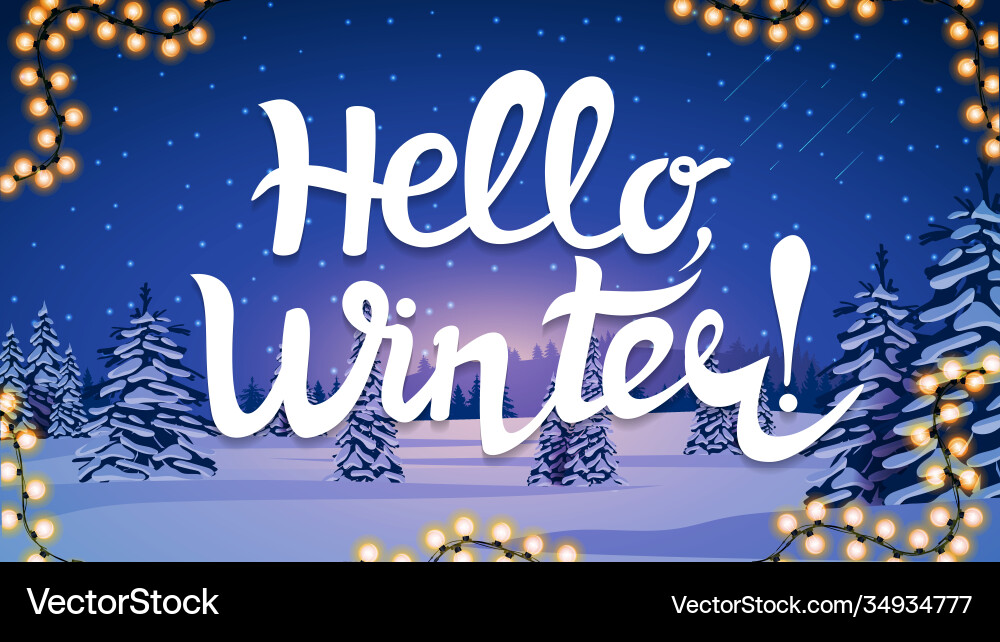 Hello winter card with winter landscape Royalty Free Vector