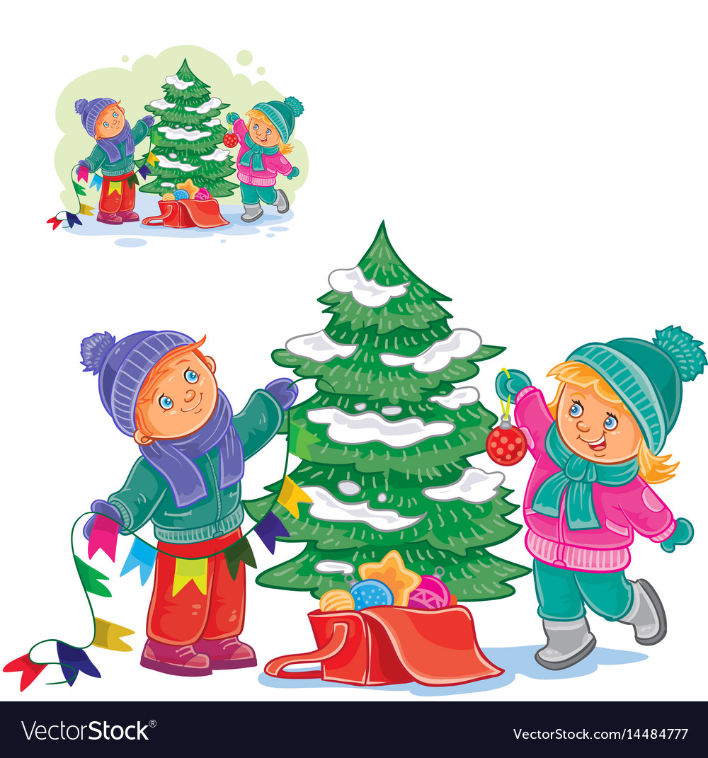 Little boy and girl decorating a christmas Vector Image