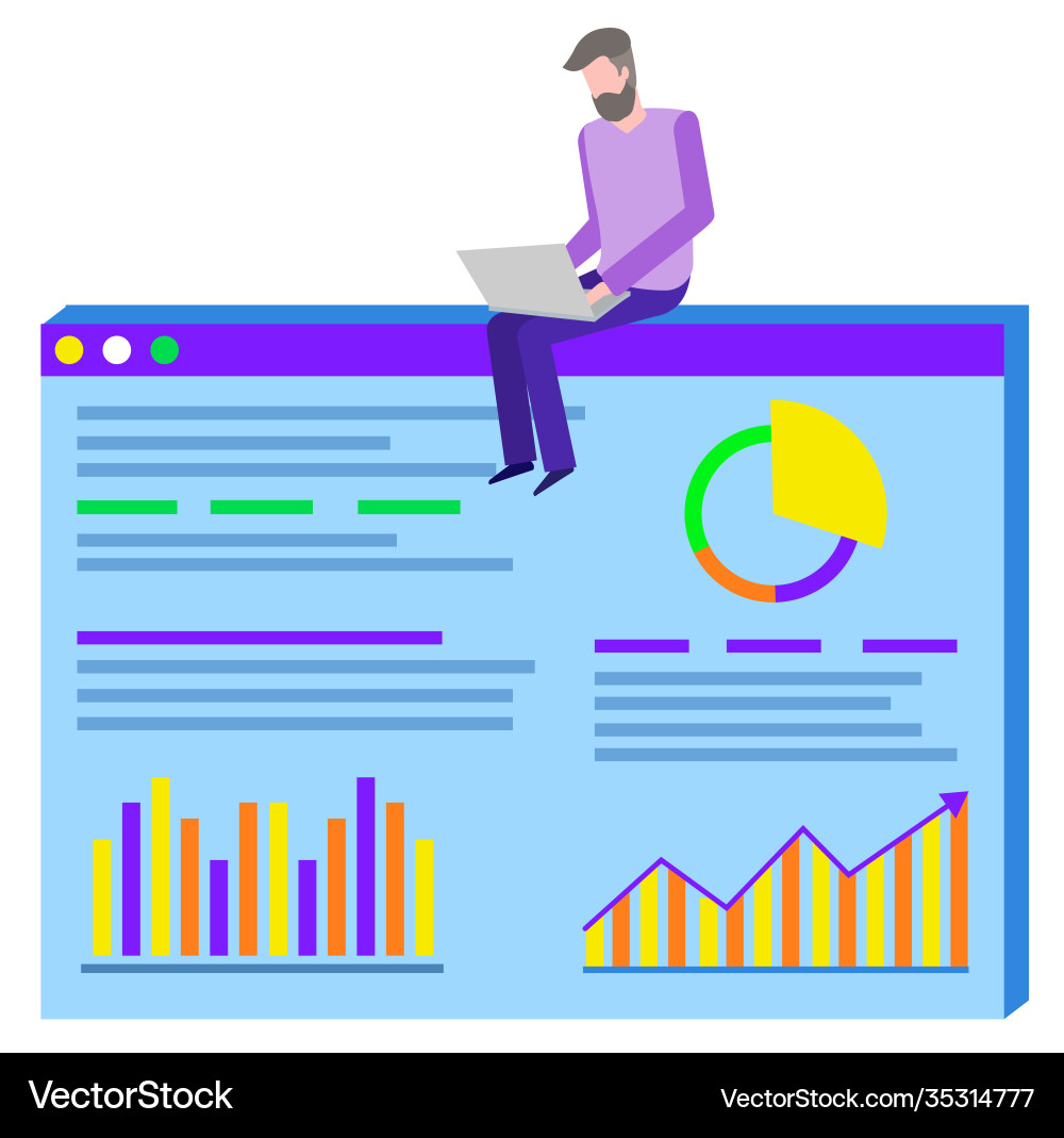 Man working on project plan and finance report Vector Image