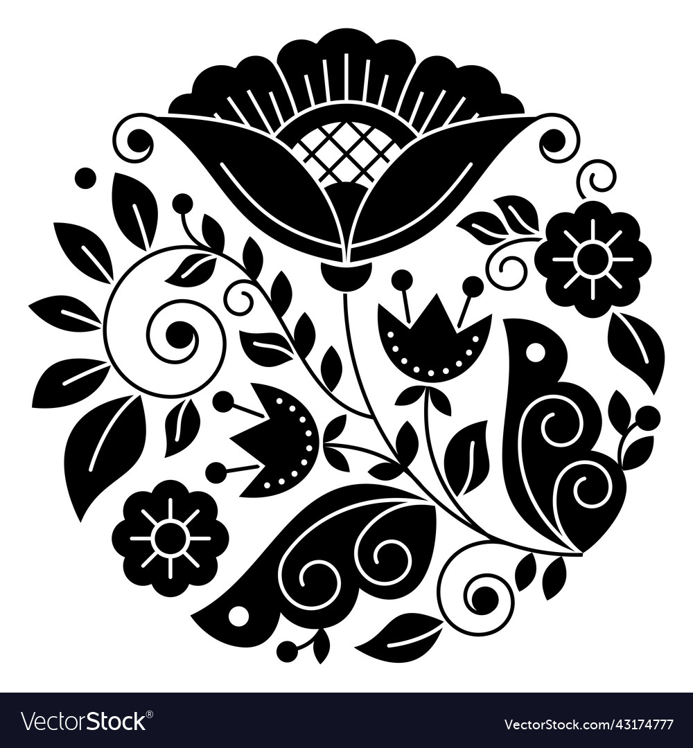 Scandinavian folk art flower black mandala Vector Image