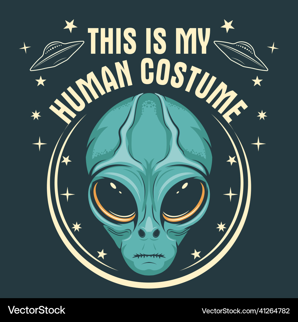 Alien face t-shirt print tee stump Royalty Free Vector Image