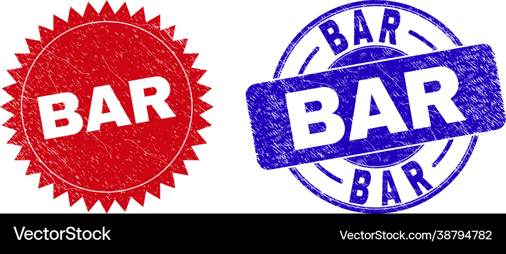 Bar round and rosette stamps with grunge texture Vector Image