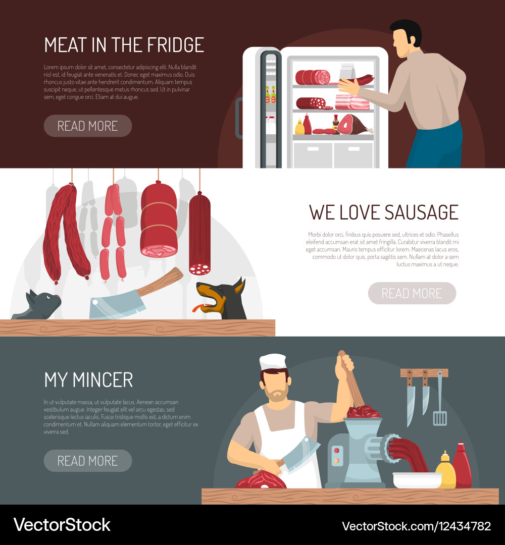 Butcher meat shop horizontal flat banners Vector Image