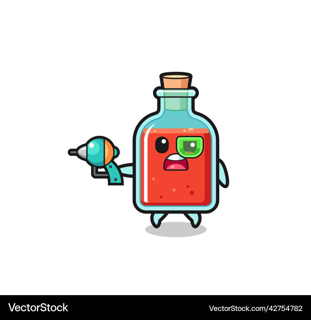 Cute square poison bottle holding a future gun Vector Image