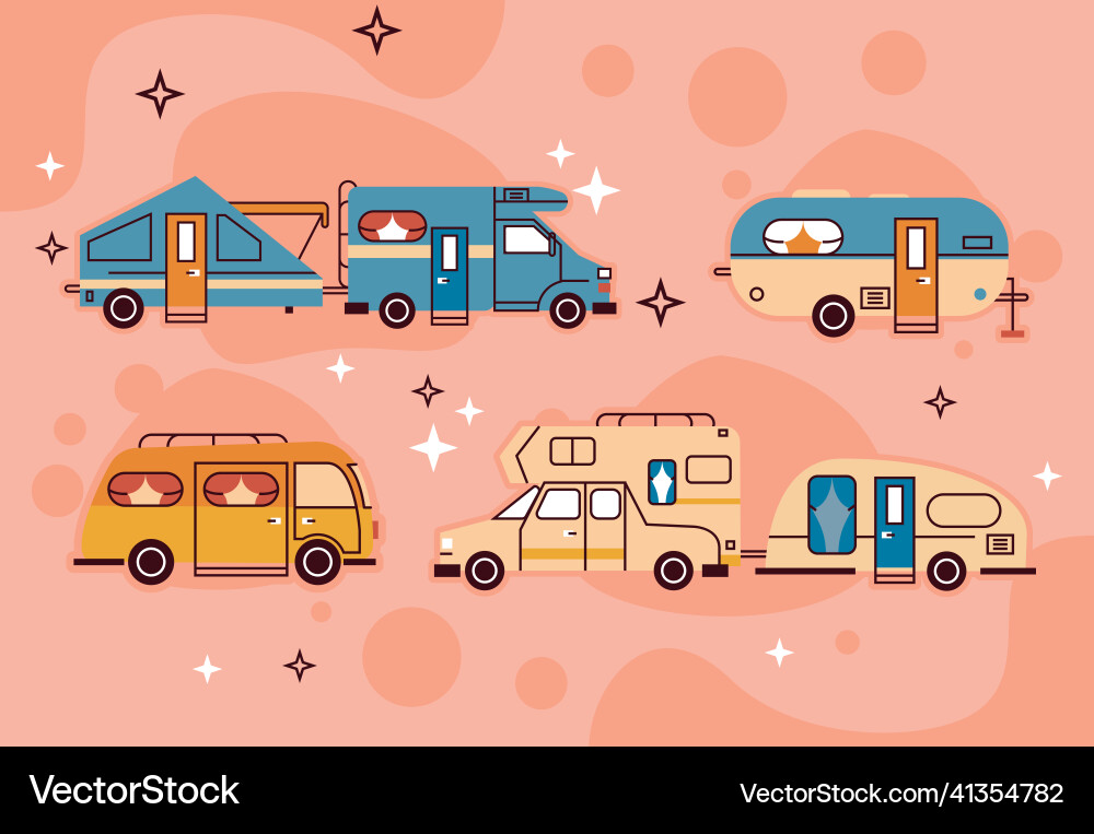 Four campers caravans vehicles Royalty Free Vector Image