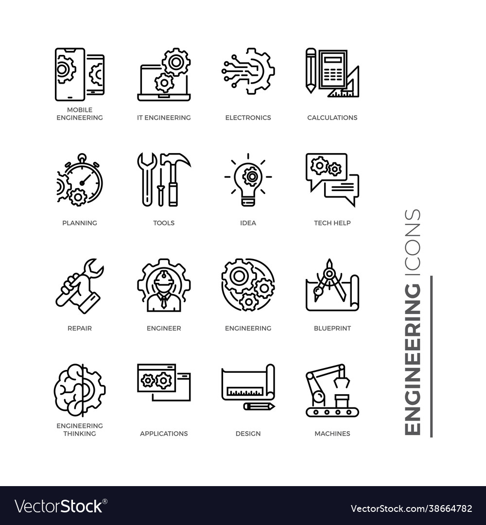 Simple set engineering related line icons Vector Image