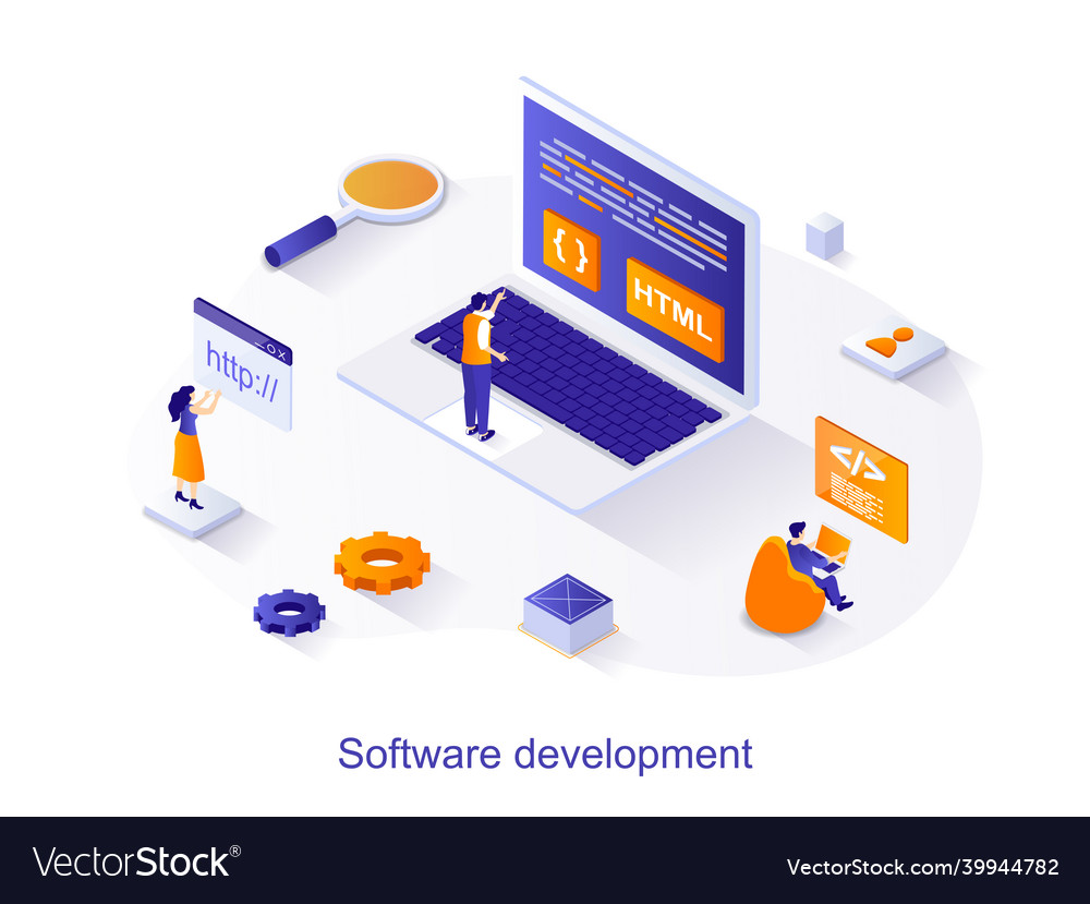 Software development isometric web concept Vector Image