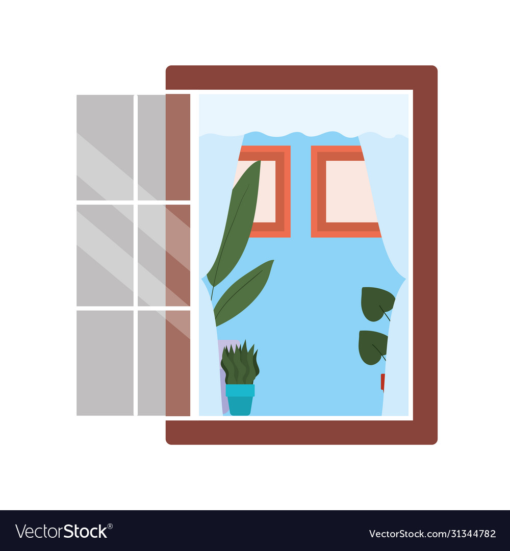 Window with interior view plants and frames Vector Image
