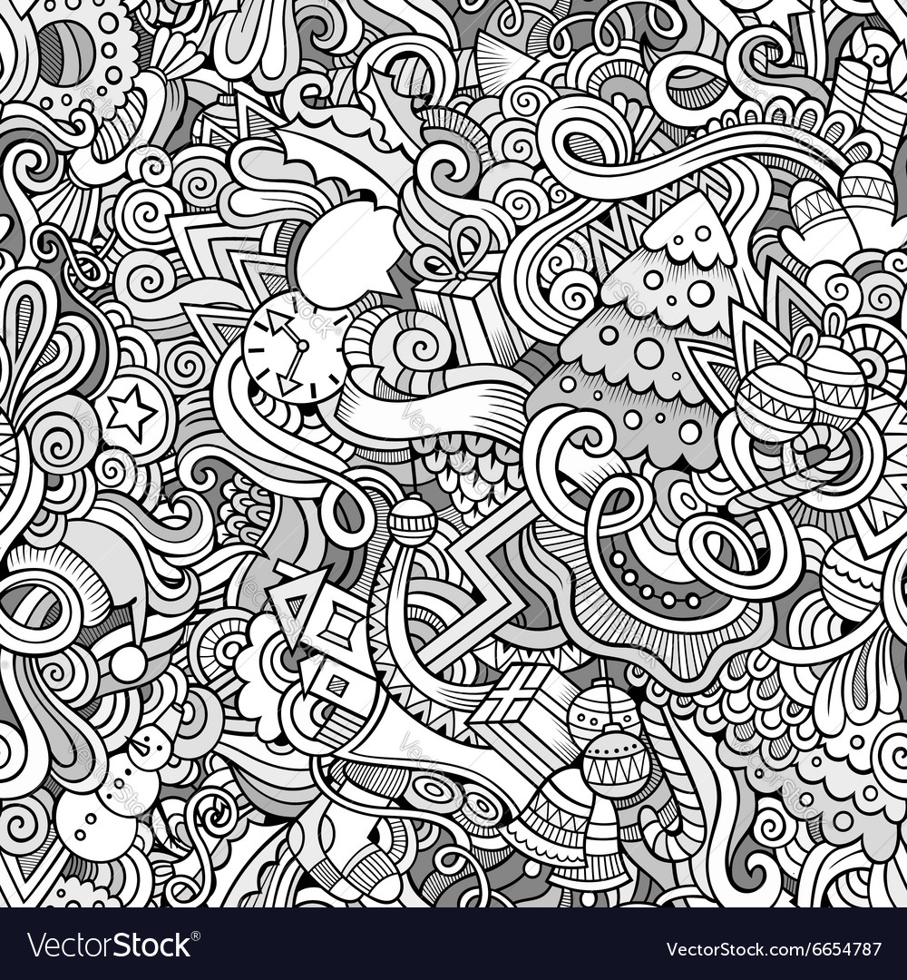 Cartoon doodles hand drawn new year Royalty Free Vector