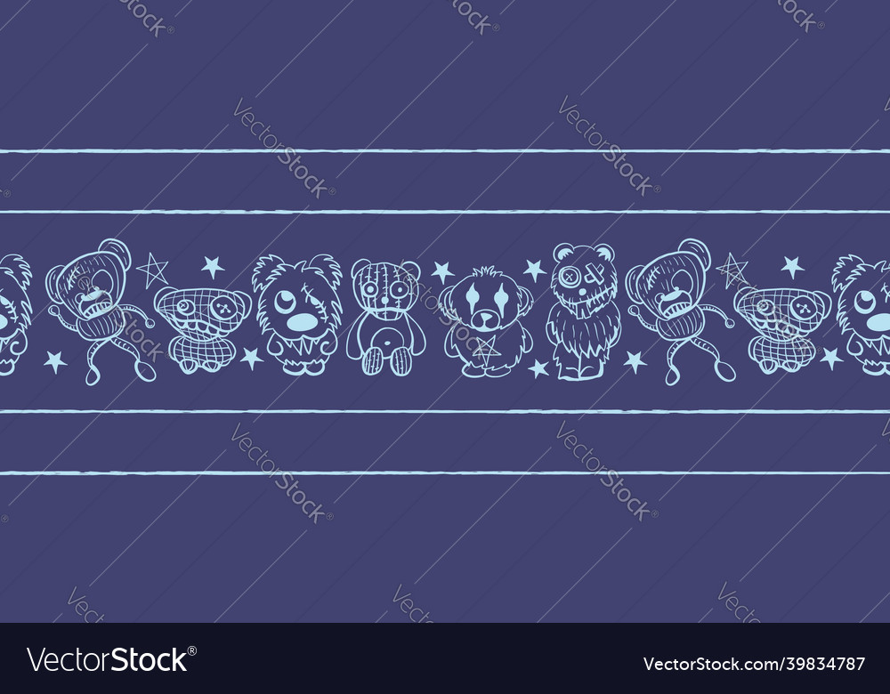 Doodle blue teddy bears repeat pattern Royalty Free Vector