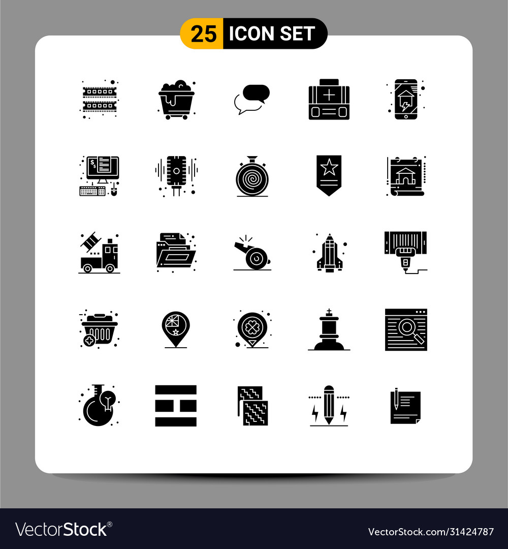 Editable line pack 25 simple solid glyphs Vector Image