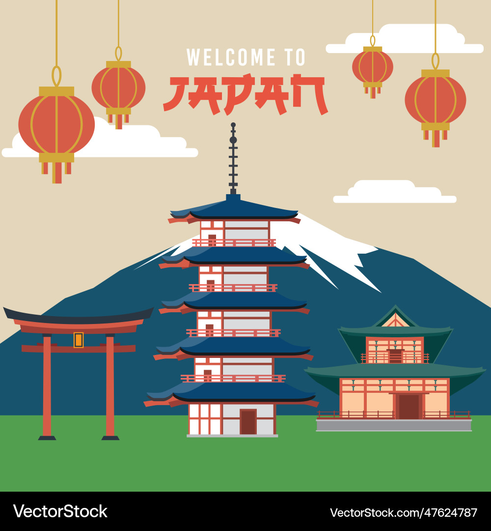 Japan poster with famous landmarks Royalty Free Vector Image