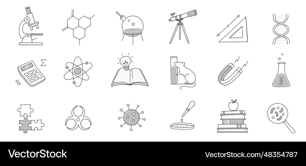 Laboratory doodle icon set hand drawn sketch line Vector Image