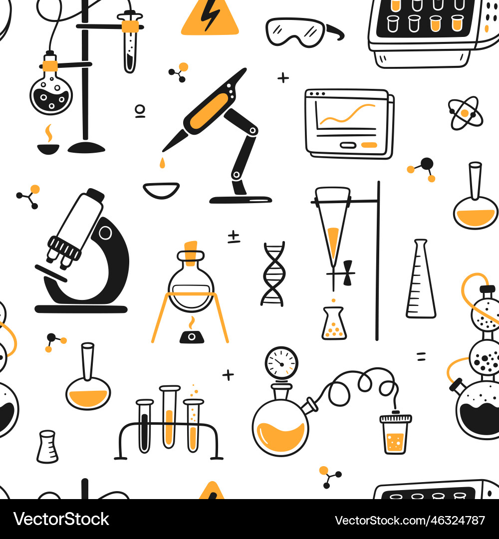 Science biology chemical experiment lab seamless Vector Image