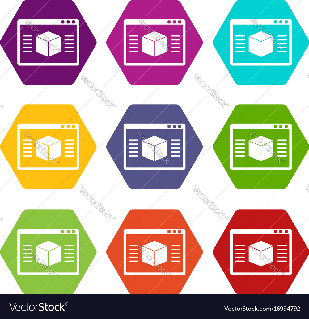 3d model icon set color hexahedron Royalty Free Vector Image