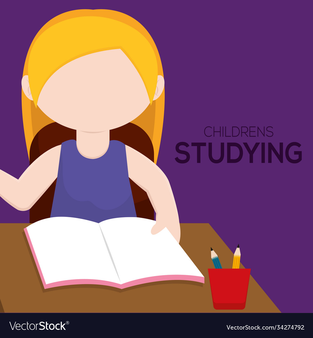 Children studying poster Royalty Free Vector Image