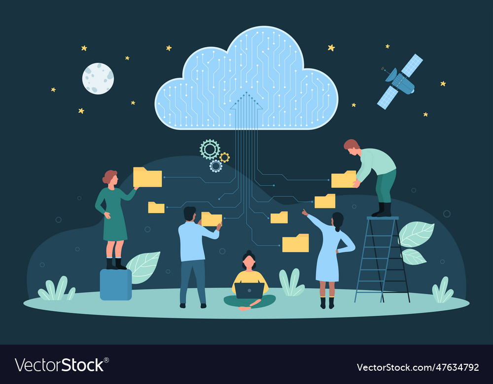 Cloud Data Storage Network Technology Dark Vector Image
