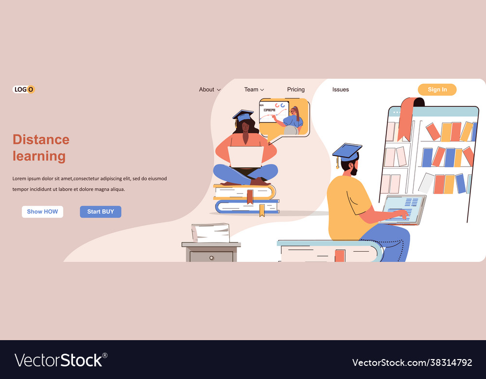 Distance learning web concept students studying Vector Image