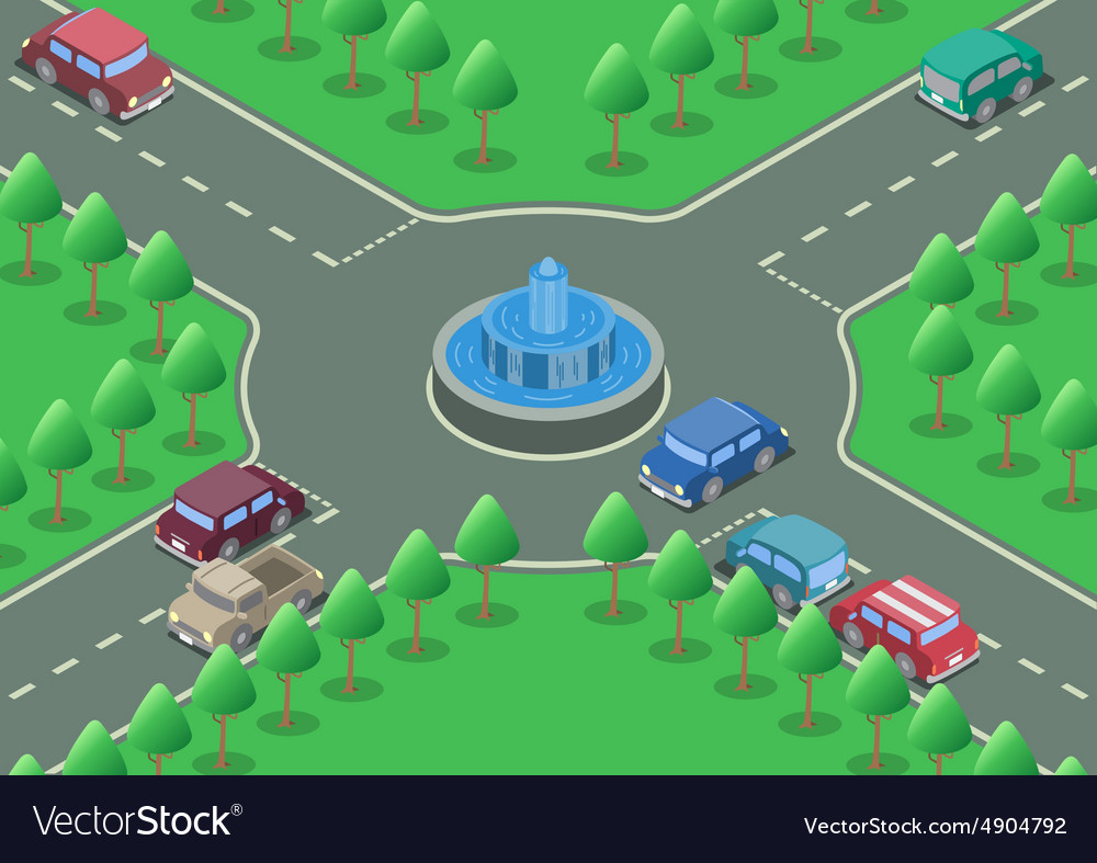 Isometric roundabout road Royalty Free Vector Image