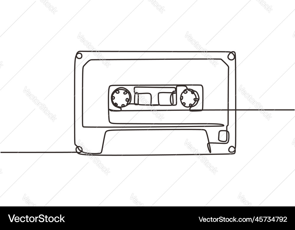 One single line drawing cassette tape vintage Vector Image