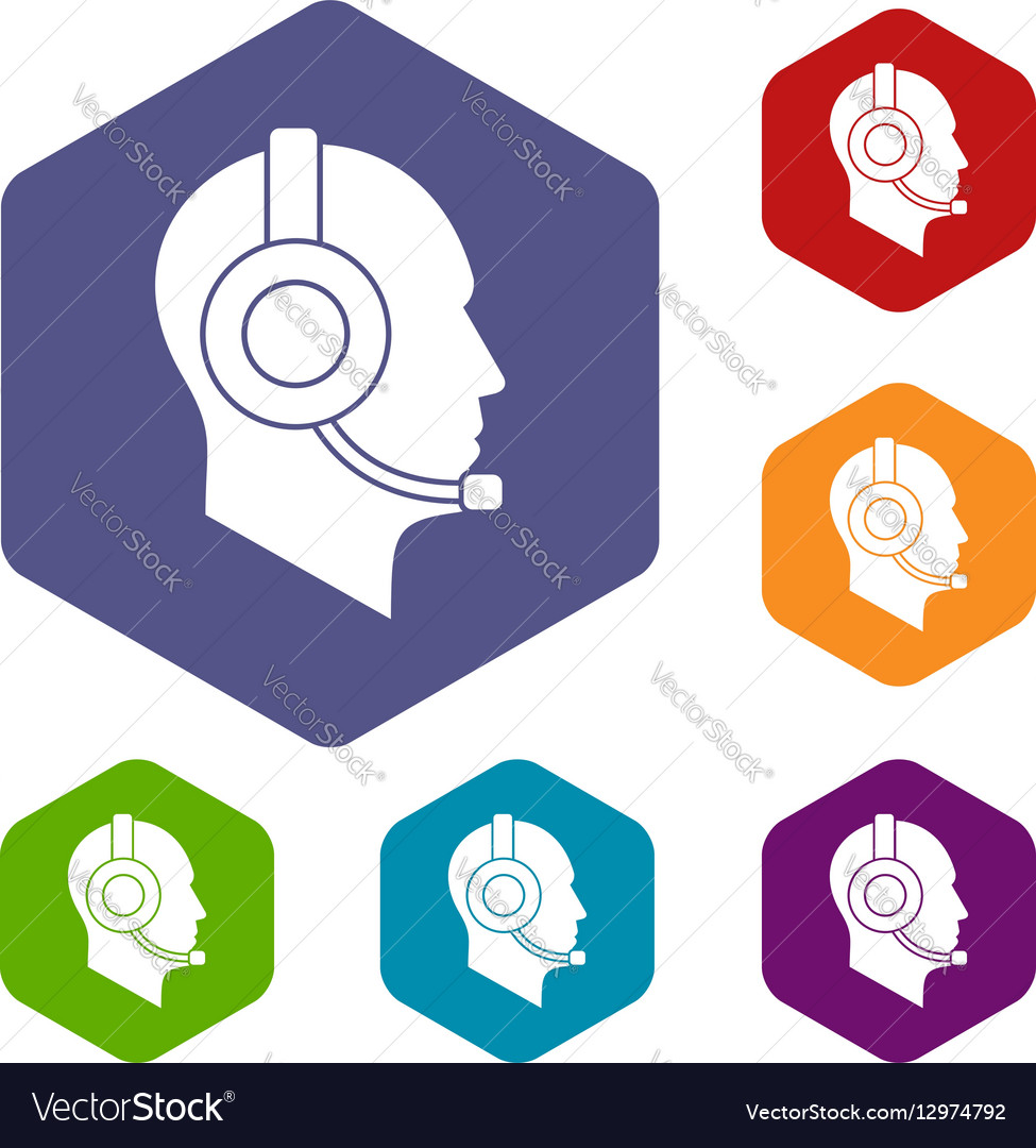 Operator in headset icons set Royalty Free Vector Image