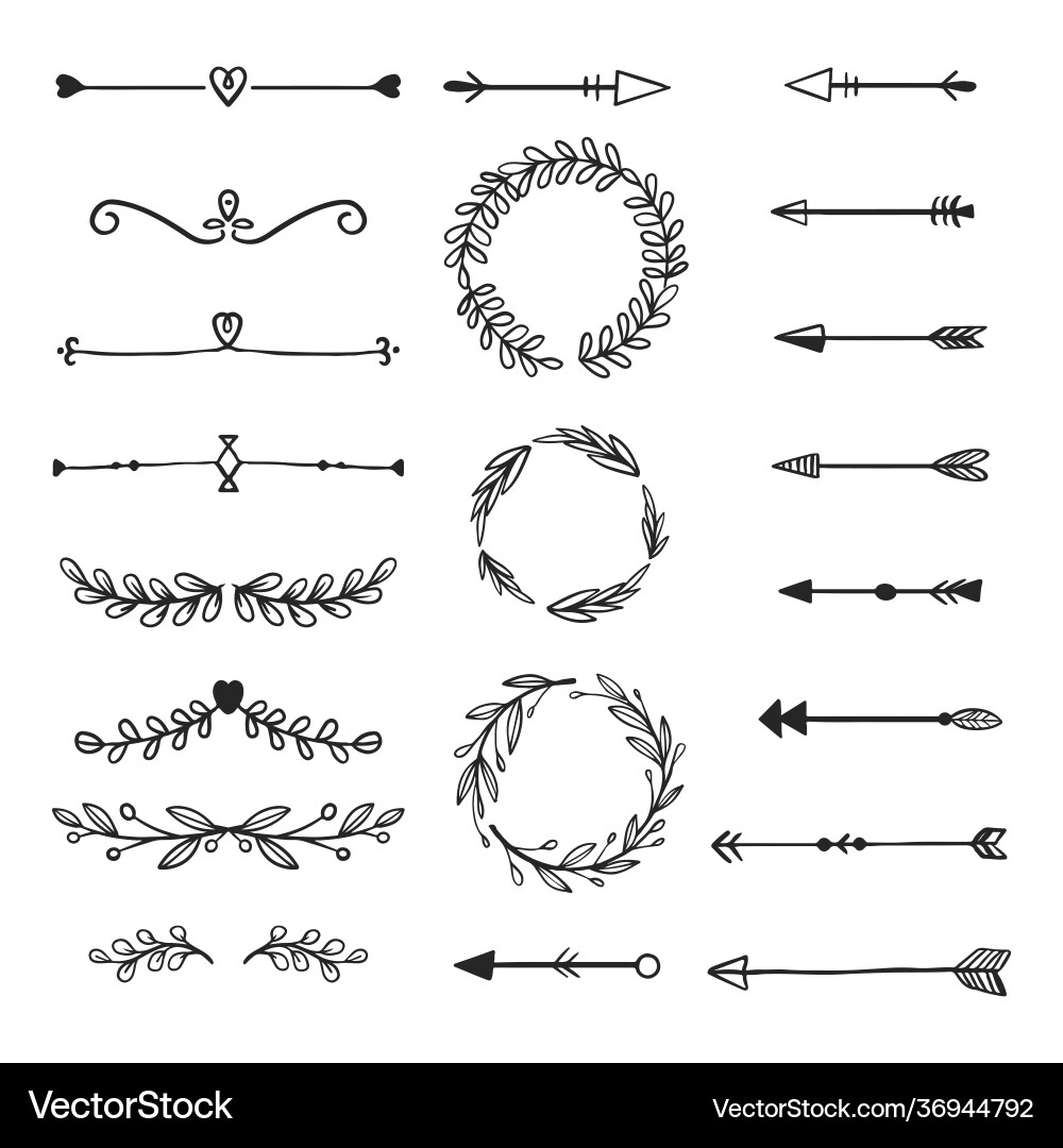 Ornamental frames and arrows hand drawn collection