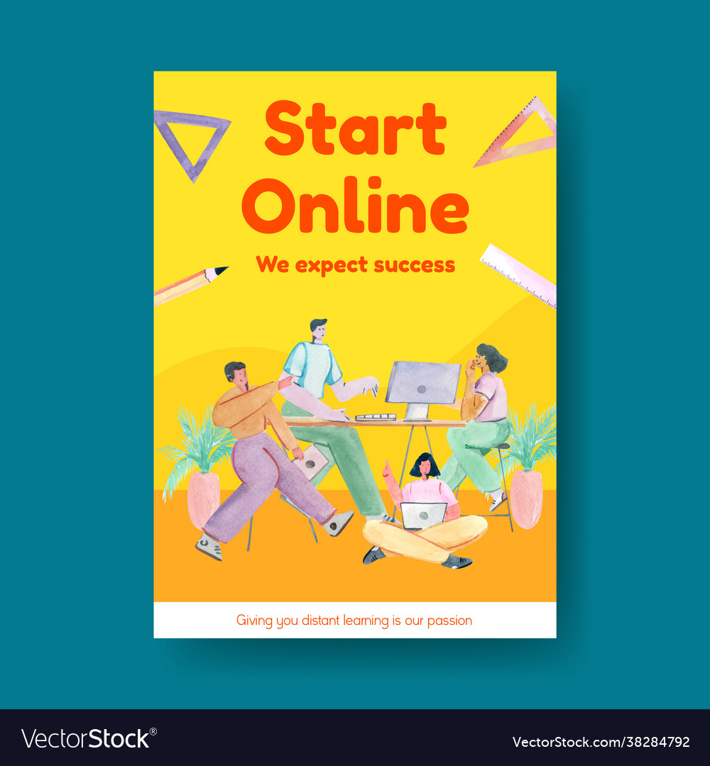 Poster template with online learning concept Vector Image