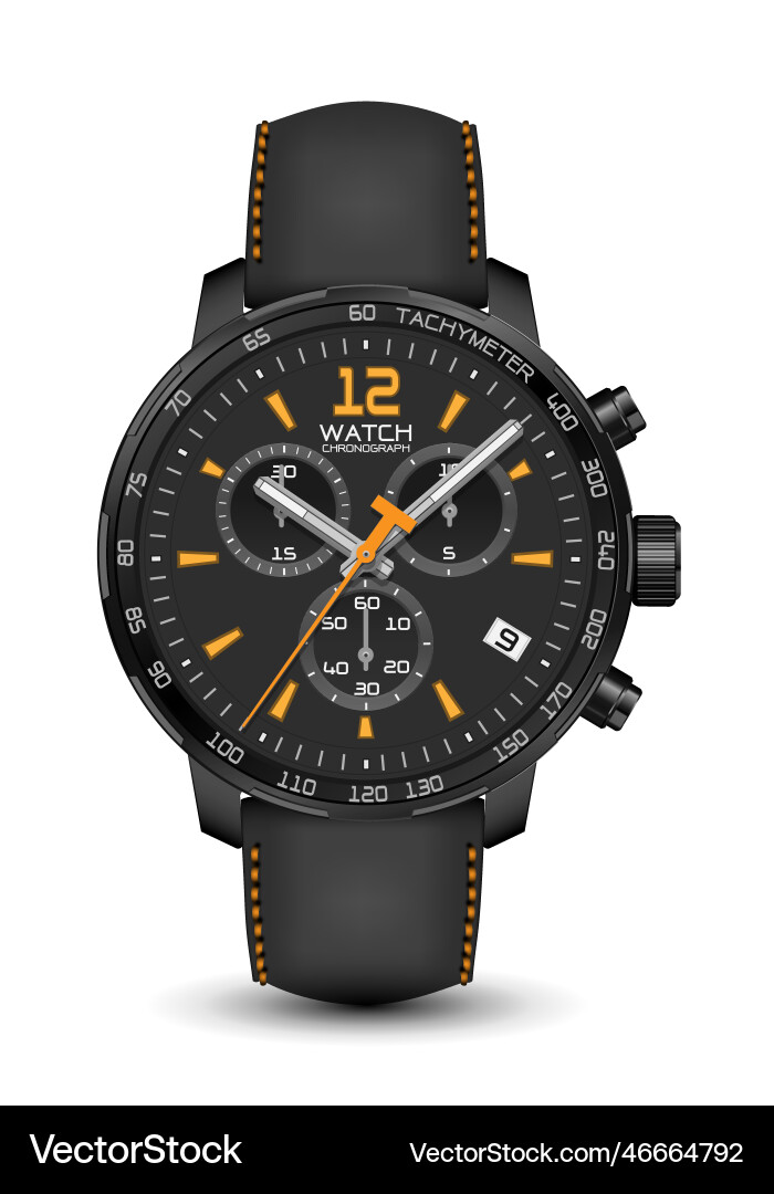 Realistic watch clock chronograph black steel Vector Image