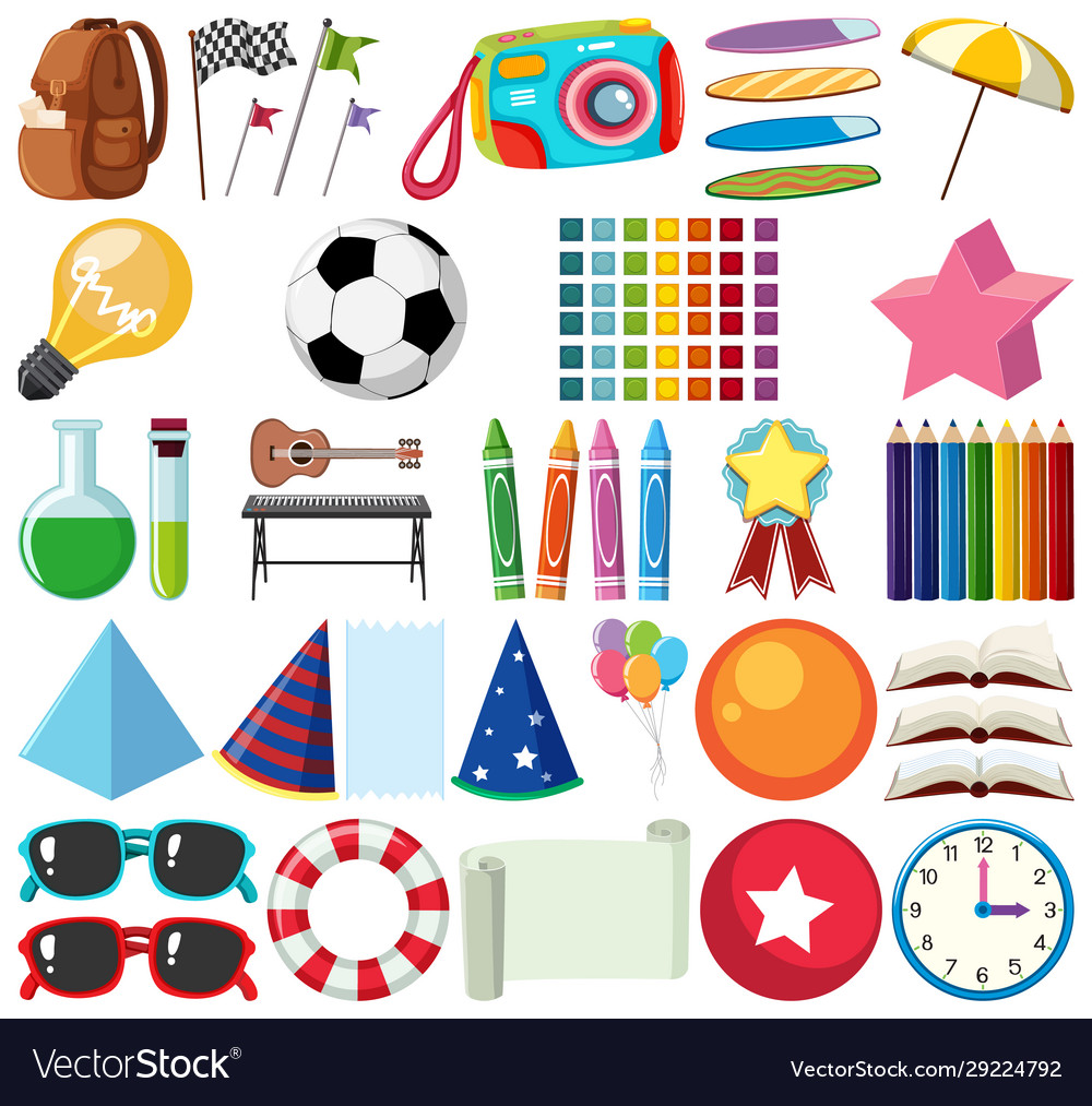 Set isolated objects theme stationeries Royalty Free Vector