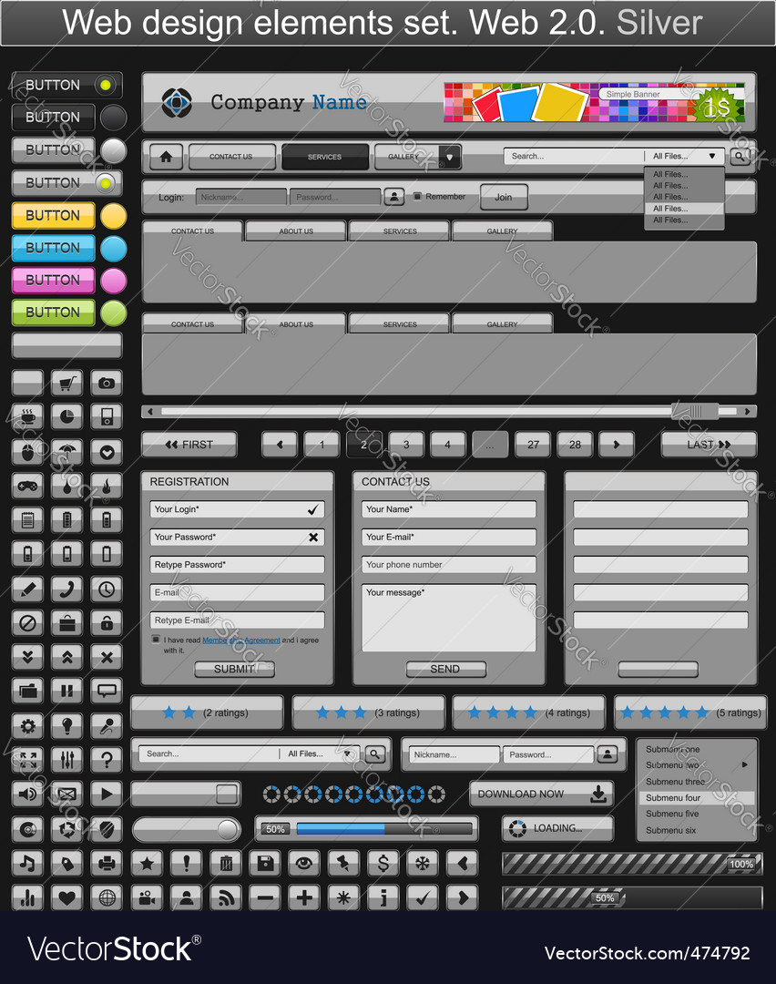 Silver Website Elements Royalty Free Vector Image