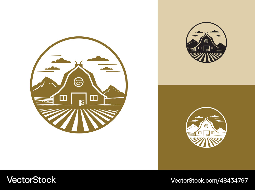 A large farm with barn and hills cloud Royalty Free Vector