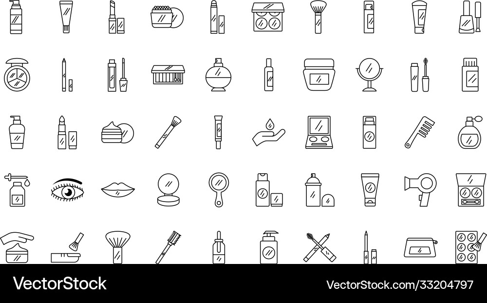 Bundle fifty make up cosmetics set icons Vector Image