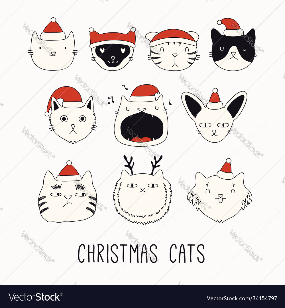 Cute Christmas Cats in Hats Royalty Free Vector Image