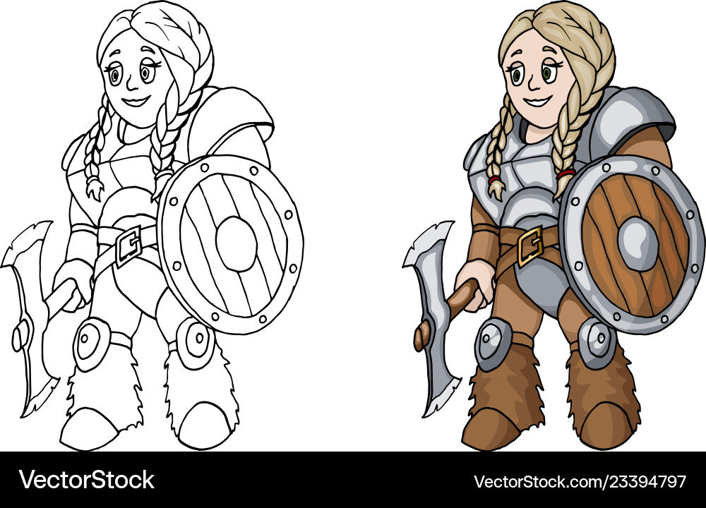 Female warrior with a shield and axe isolated on Vector Image