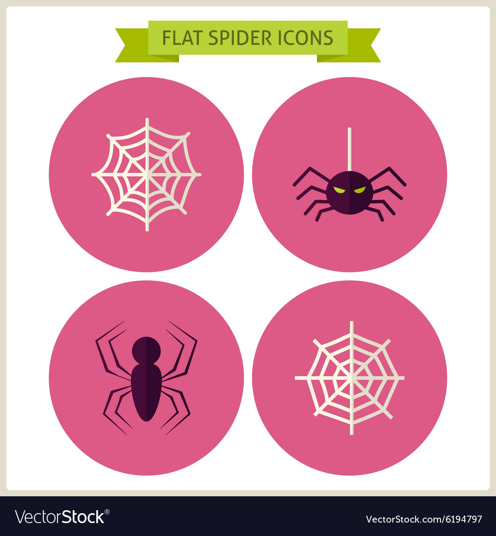 Flat scary spider website icons set Royalty Free Vector