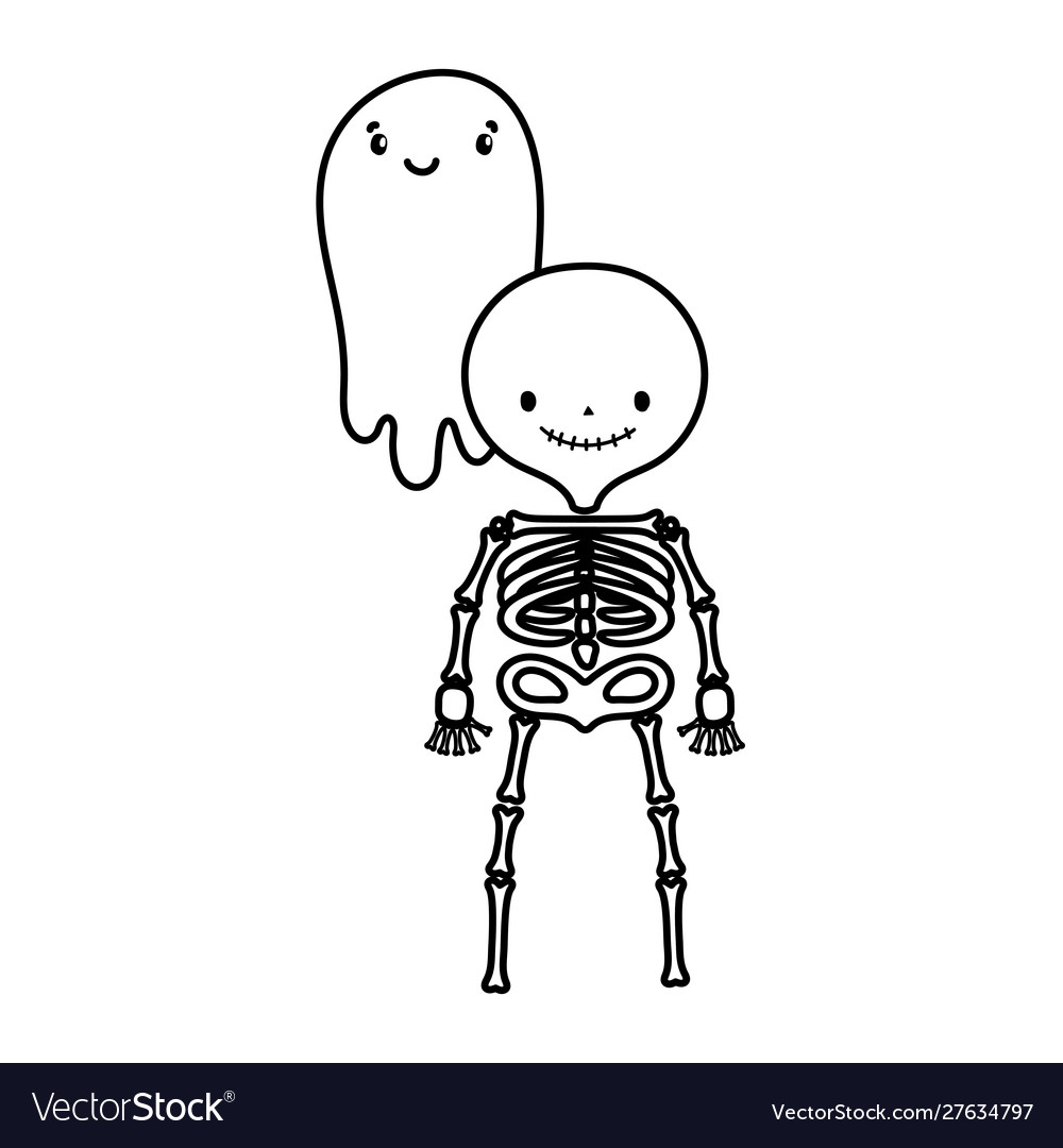 Happy halloween celebration skeleton and ghost Vector Image