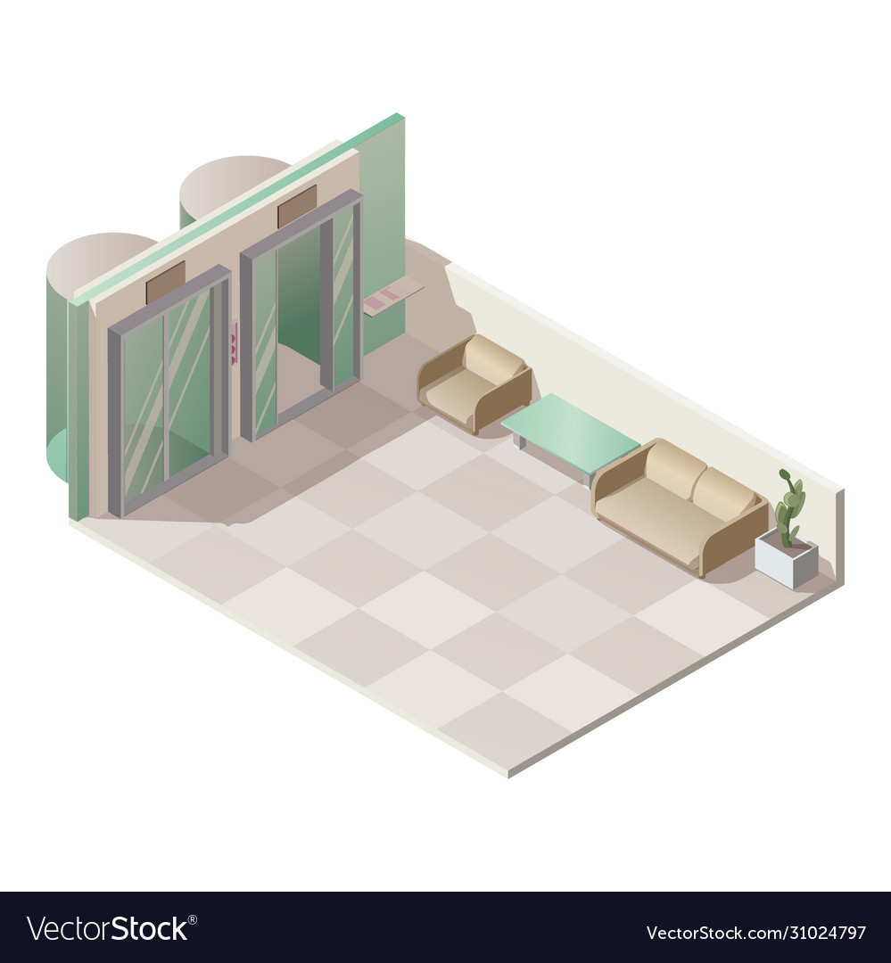 Isometric elevator hall interior Royalty Free Vector Image