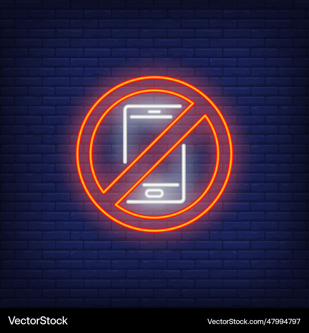 Mobile phone ban neon sign Royalty Free Vector Image
