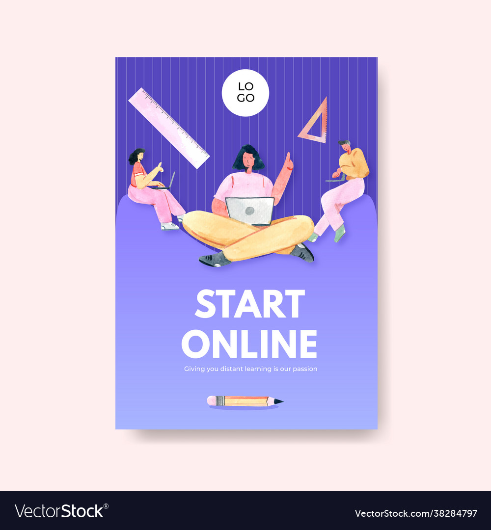 Poster template with online learning concept Vector Image