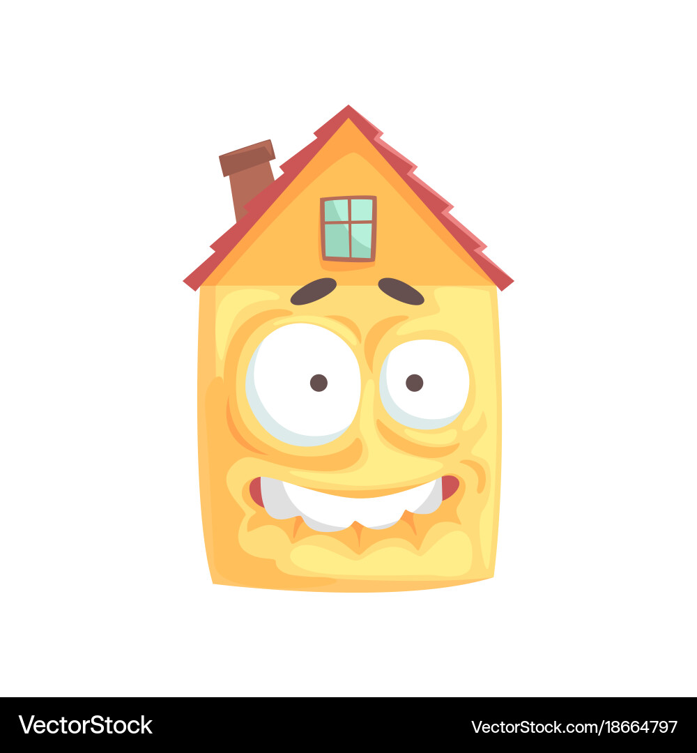 Scared house cartoon character showing bared teeth