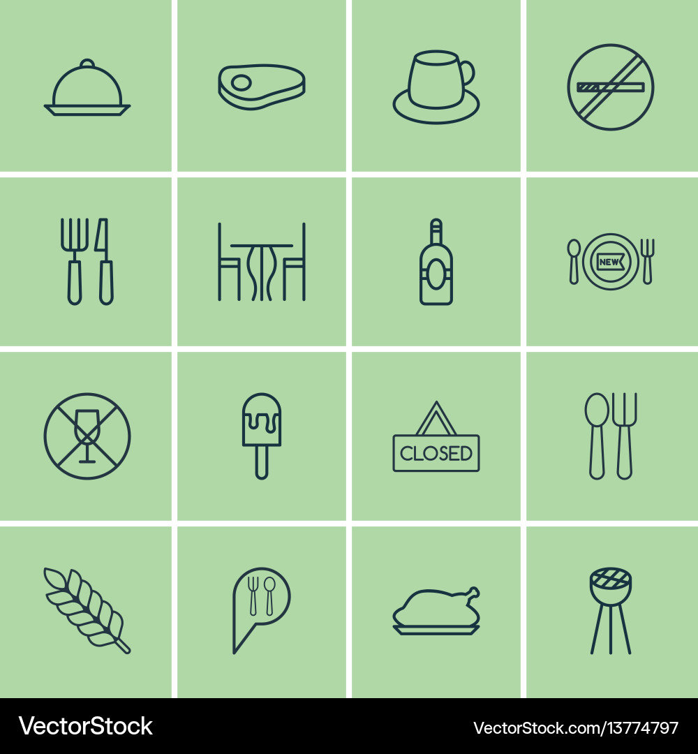 Set of 16 restaurant icons includes check Vector Image