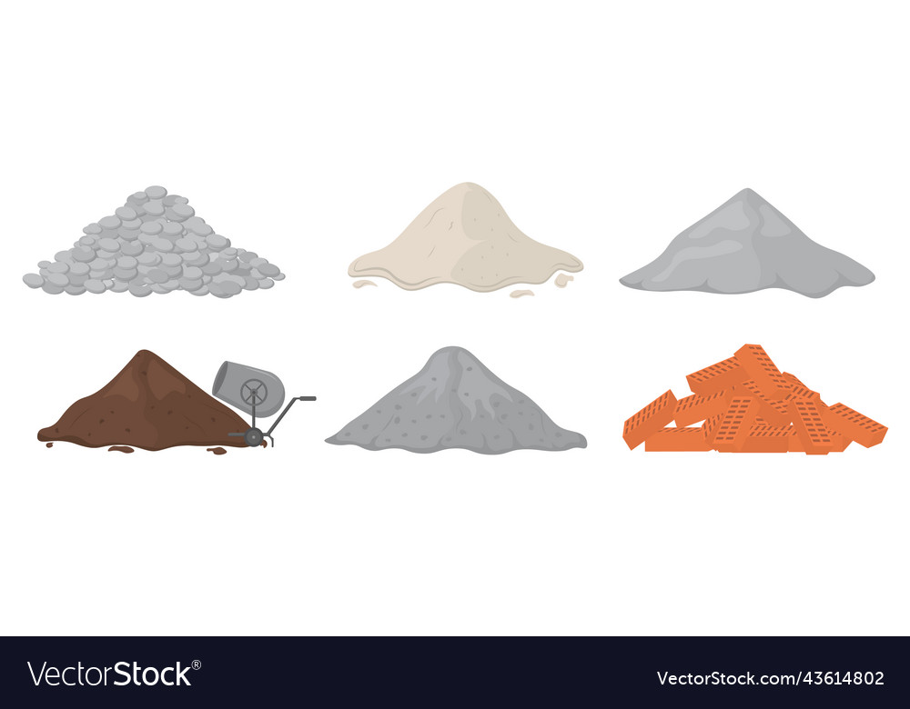 Building material piles sand stones cement brick Vector Image