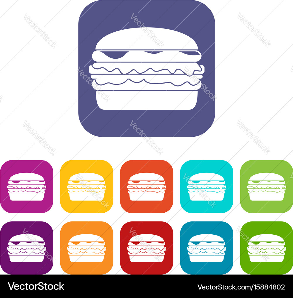 Burger icons set flat Royalty Free Vector Image