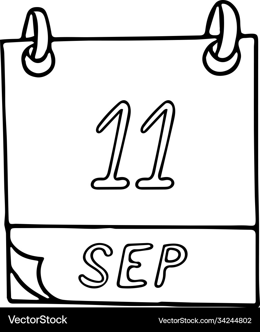 Calendar hand drawn in doodle style september 11 Vector Image