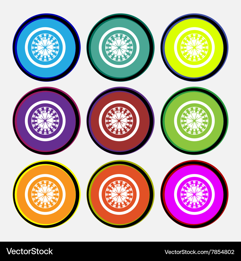 Casino roulette wheel icon sign Nine multi colored