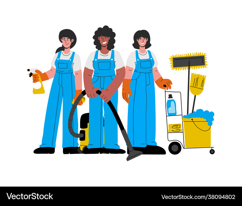 Cleaning service teamthree womencaucasian Vector Image