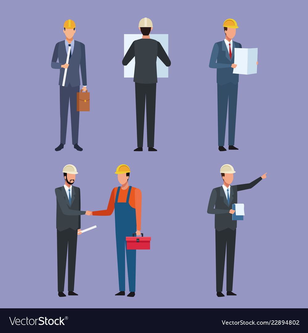 Construction set worker and architect Royalty Free Vector