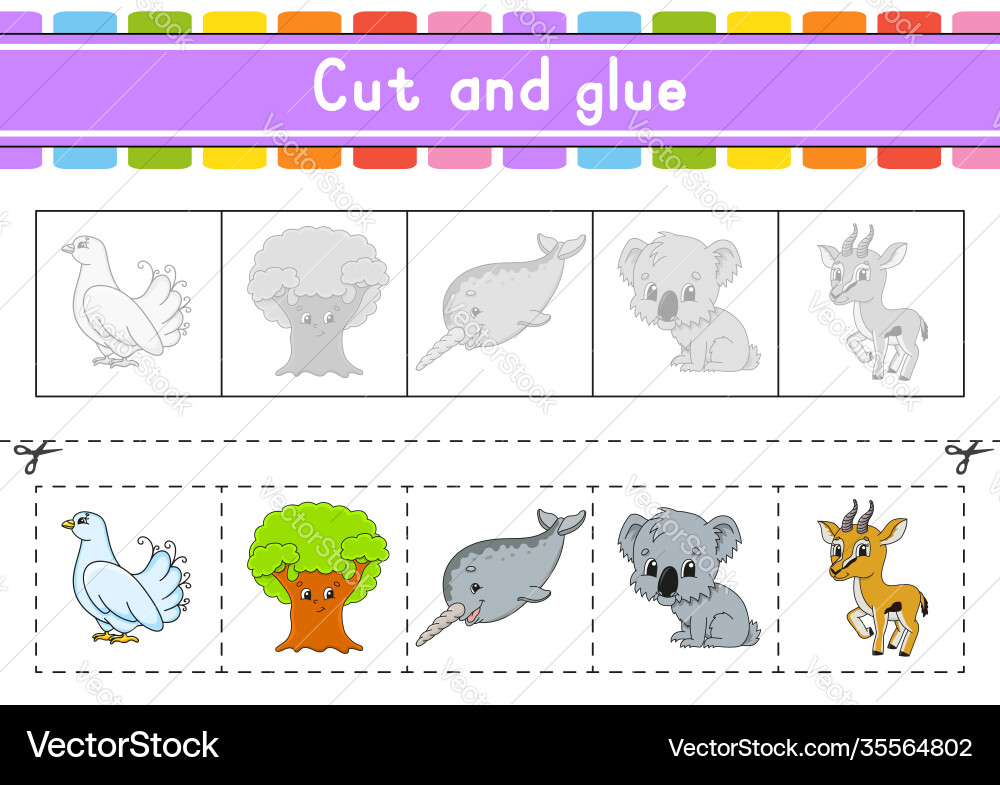 Cut and play paper game with glue flash cards Vector Image