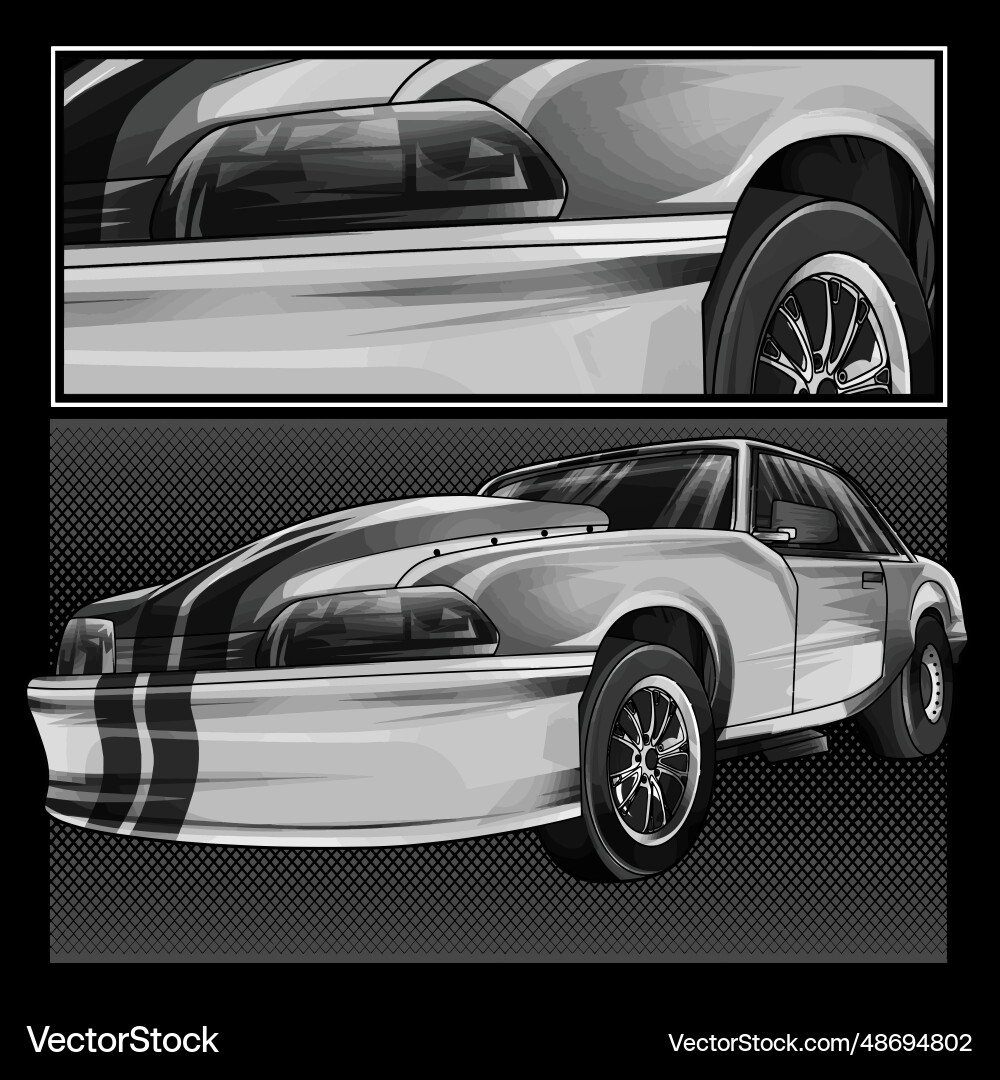 Grey drag racing car with black strip Royalty Free Vector