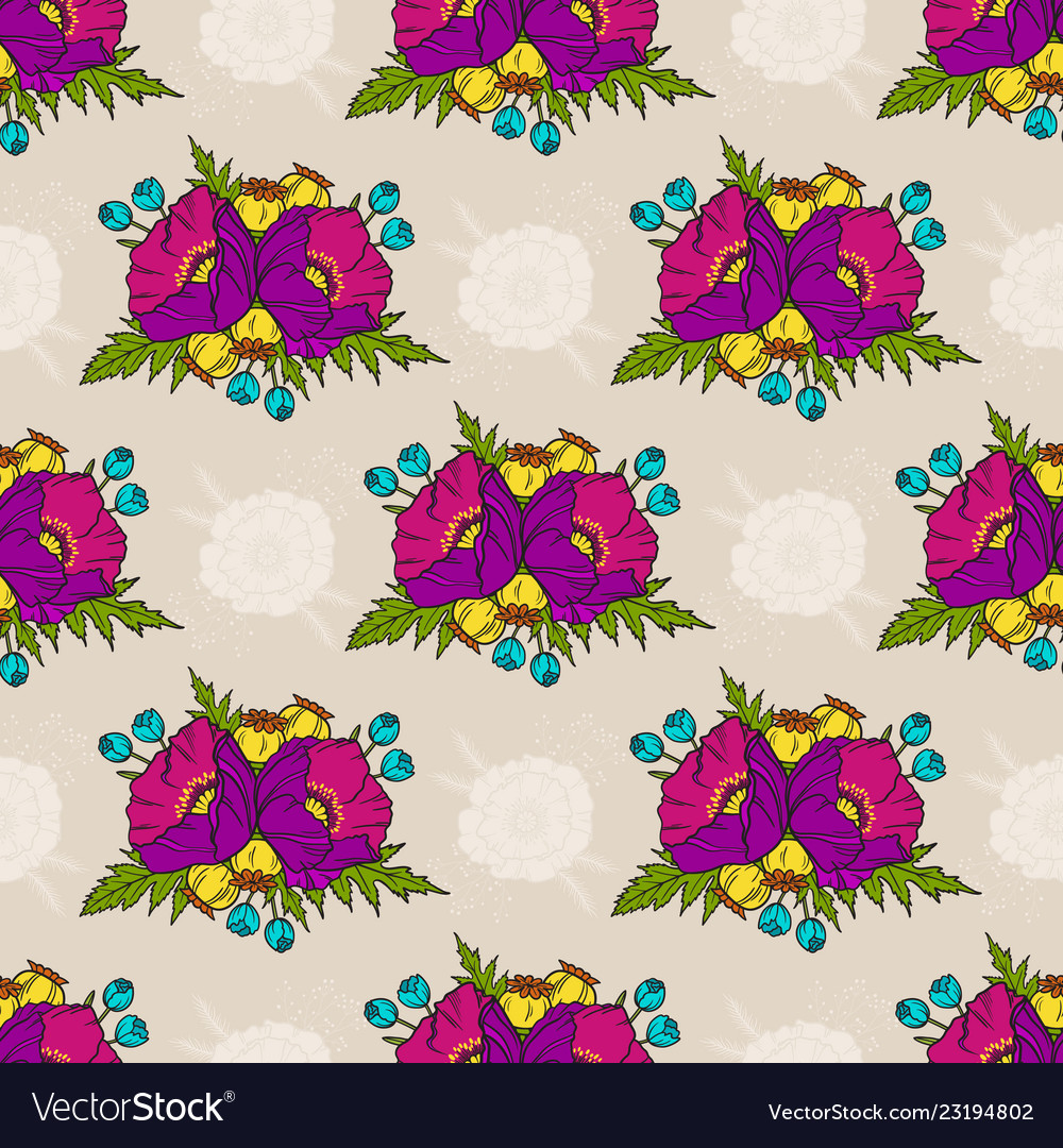 Poppy seamless pattern Royalty Free Vector Image